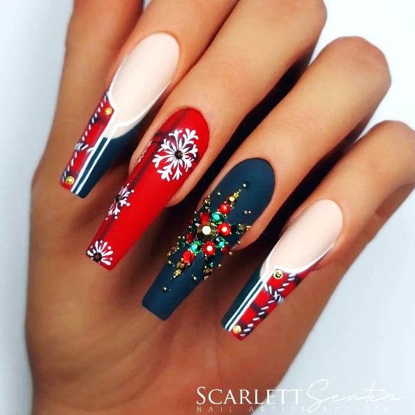 Christmas Nail Art Ideas Using Rhinestones