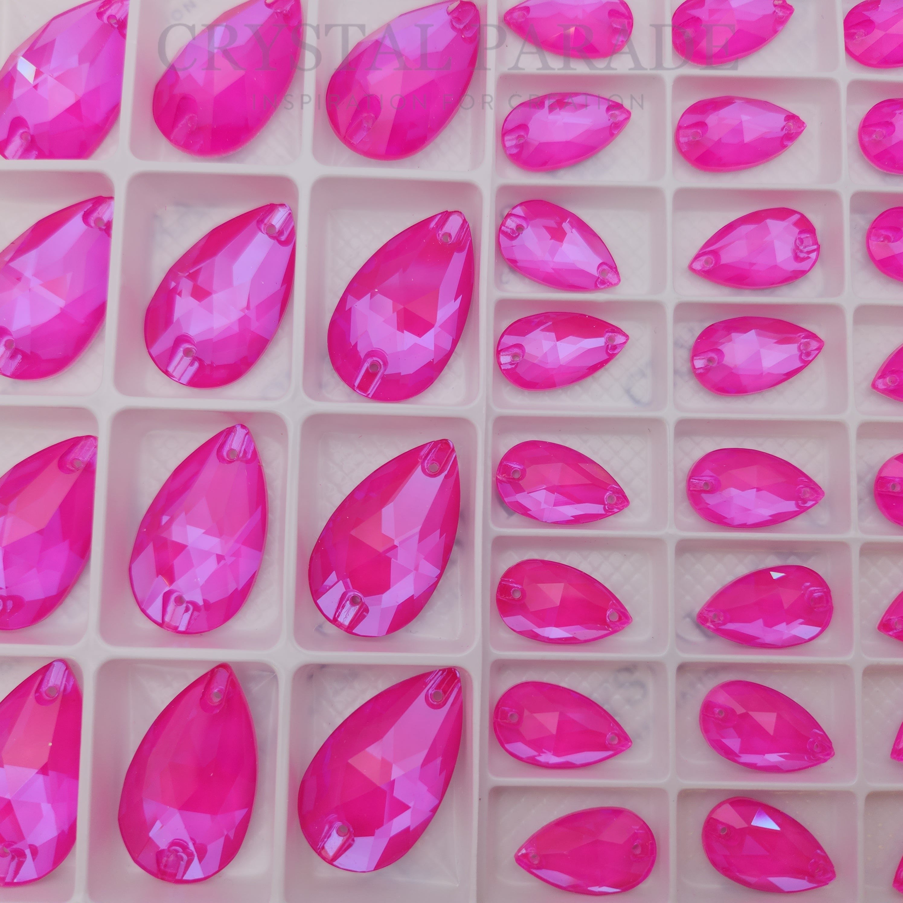 Bright Zodiac Crystal Peardrop Sew on Stone - Neon Pink Shimmer