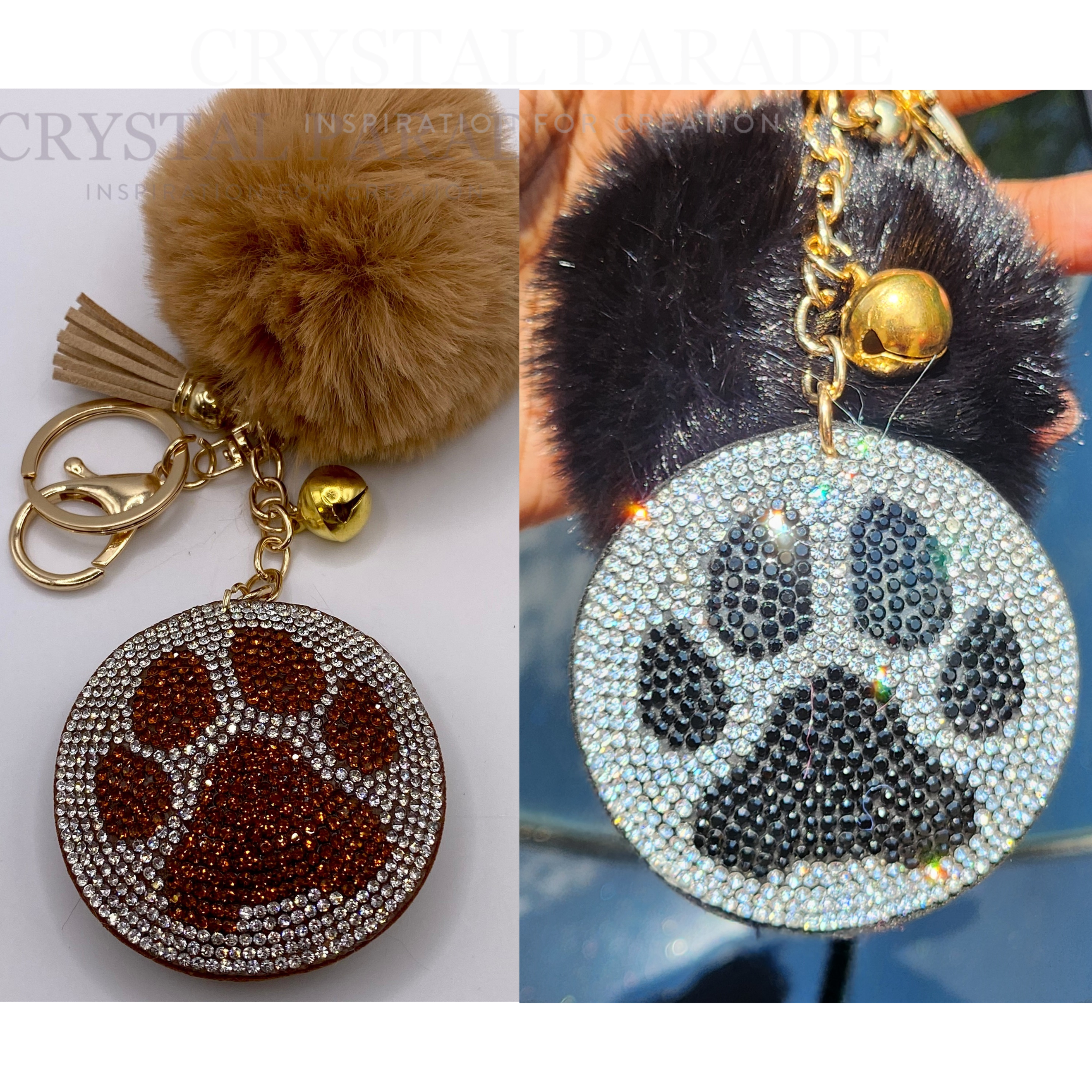 Bling Paw Print Key Ring with Pom Pom - perfect gift for animal lover.